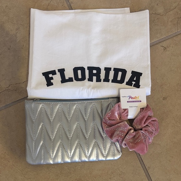 Accessories | Bundle Florida Towel With Silver Pouch And Pink Scrunchie ...